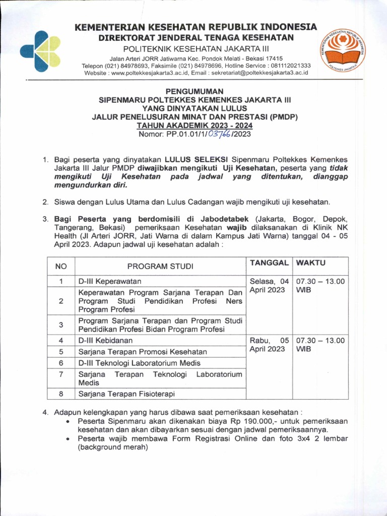 PMDP Jurusan TLM Tahun 2023 | PDF