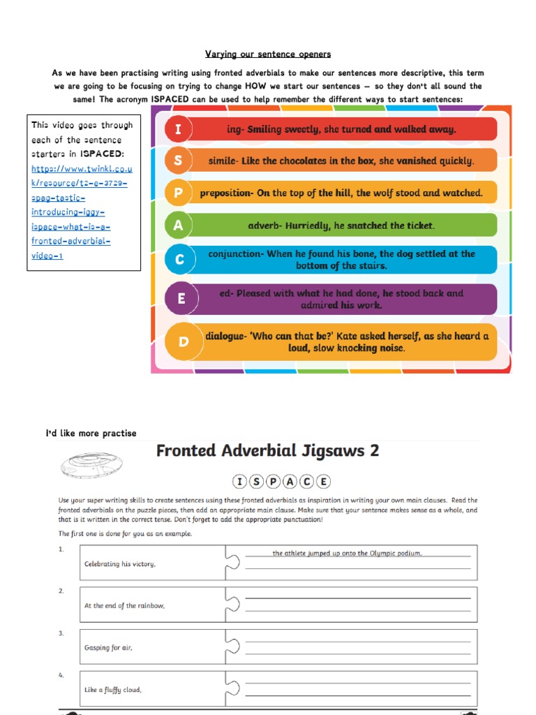 Year 5 Varying Sentence Openers | PDF