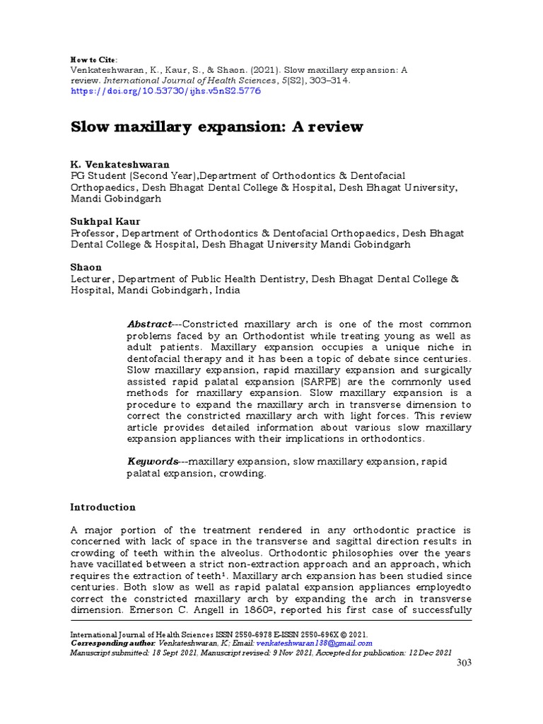 Slow Maxillary Expansion A Review 209085c4 | PDF | Orthodontics | Mouth