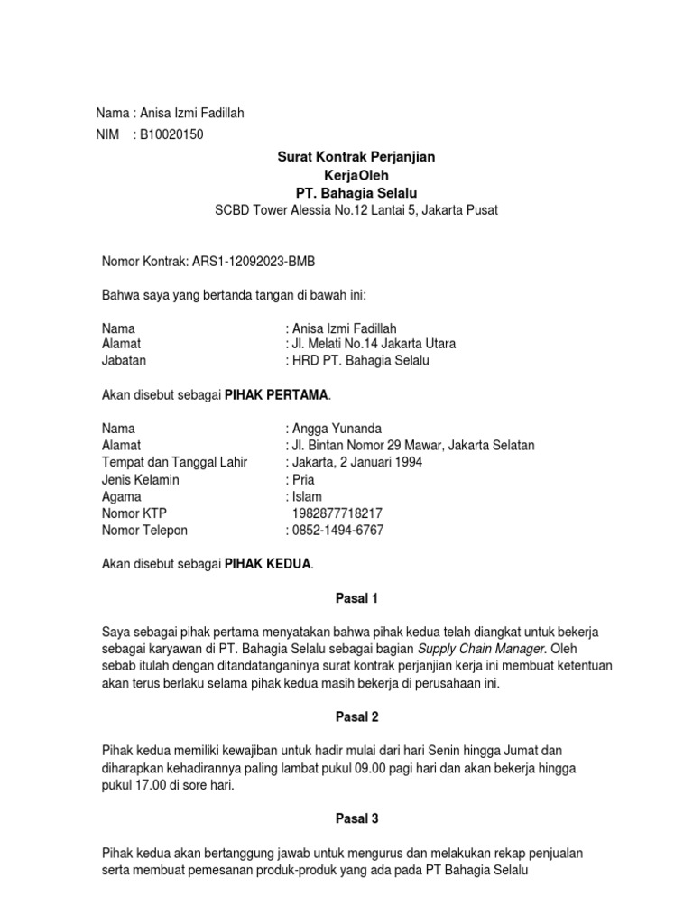 Contoh Kontrak Kerja | PDF