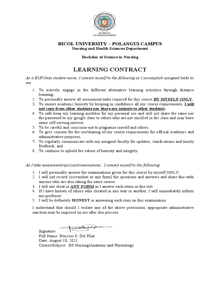 Template Learning Contract | PDF