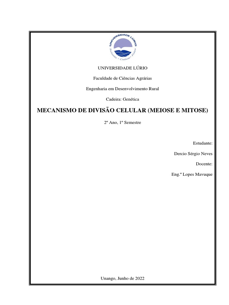 Mecanismo De Divisao Celular Mitose E Meiose Resumo Pdf Meiose