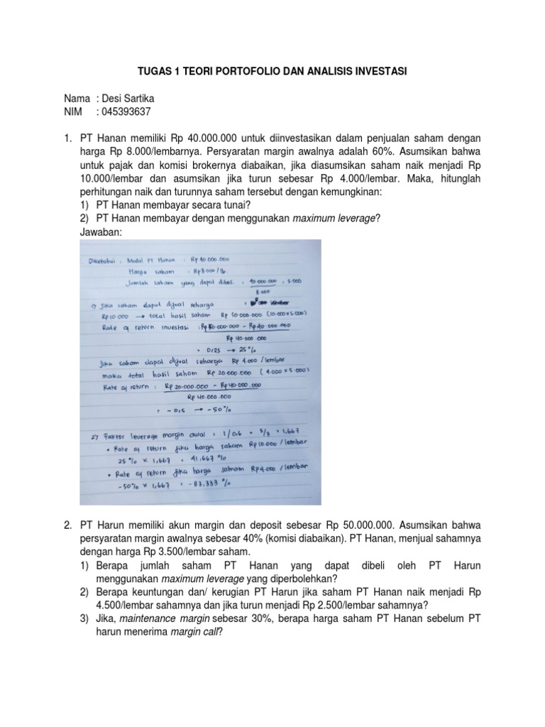 Tugas 1 Teori Portofolio Dan Analisis Investasi | PDF