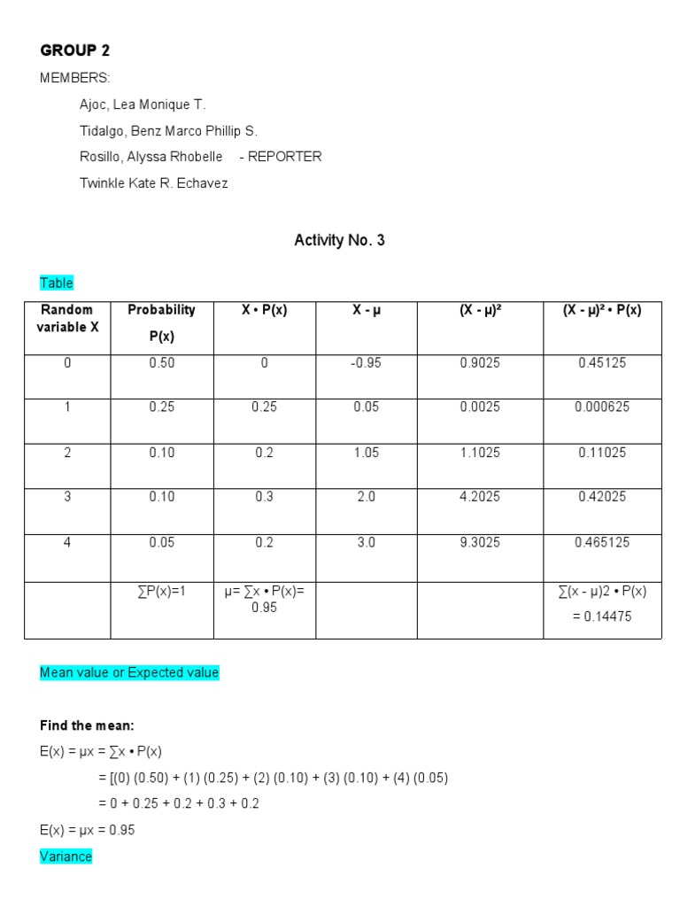 Stat Activity 2 Pdf Variance Standard Deviation