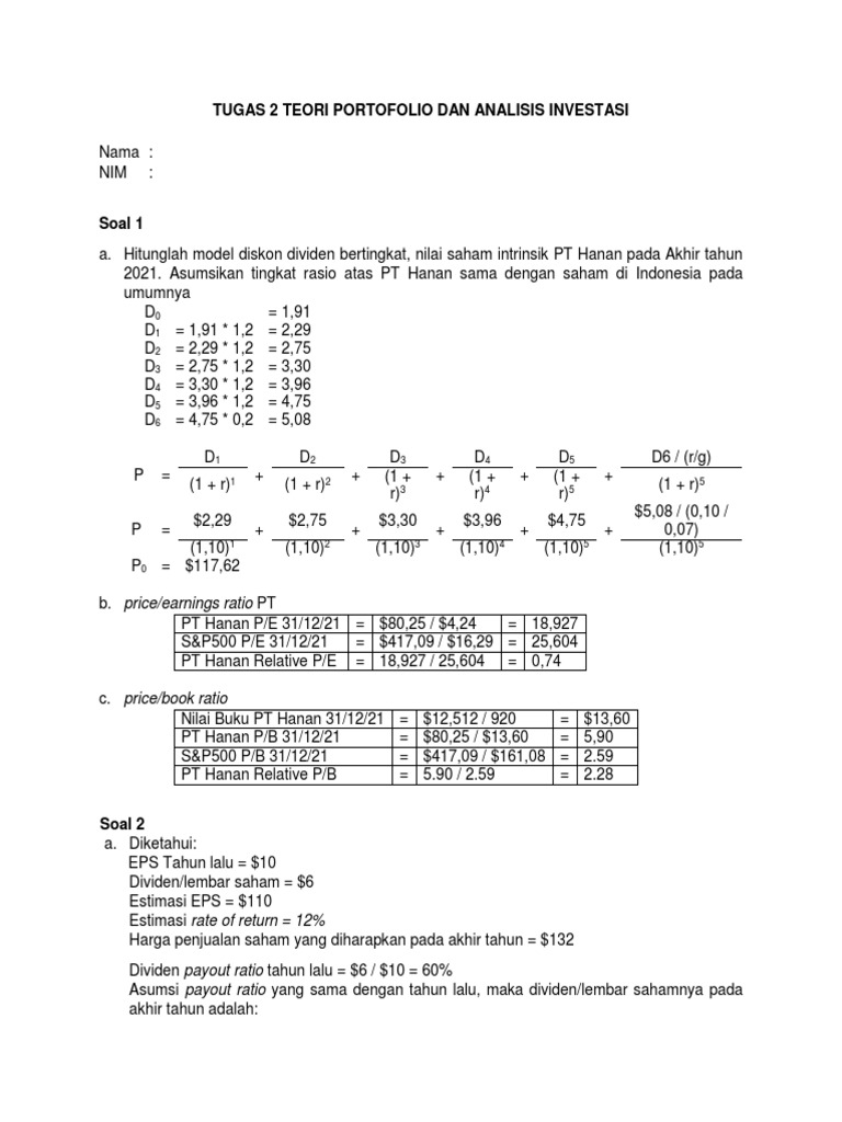 Tugas 2 Teori Portofolio Dan Analisis Investasi | PDF