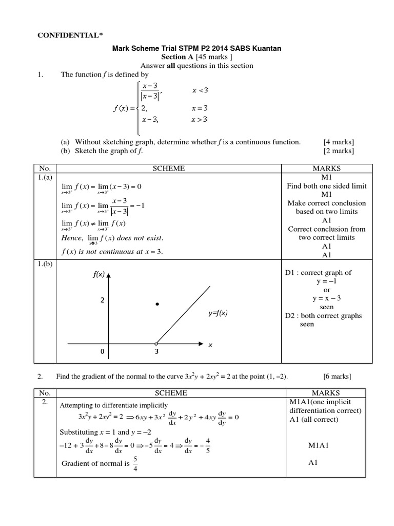 Mathematics T Trial P2 STPM 2014 SABS Kuantan Mark Scheme | PDF ...