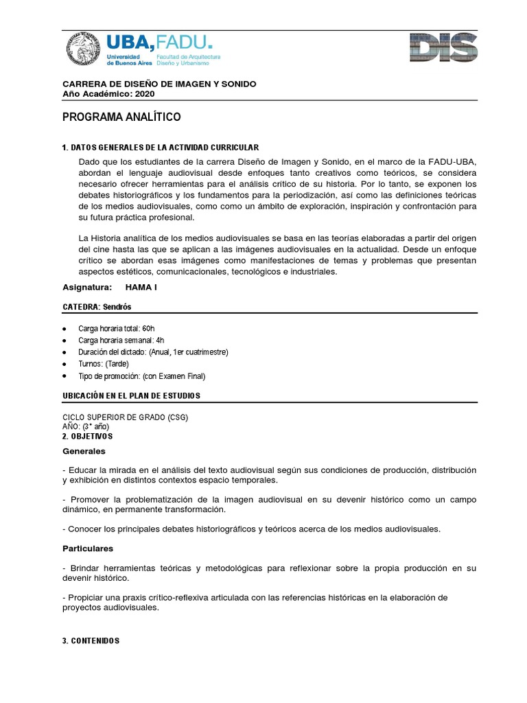 HAMA I 2020 | PDF | Diseño | Plan de estudios