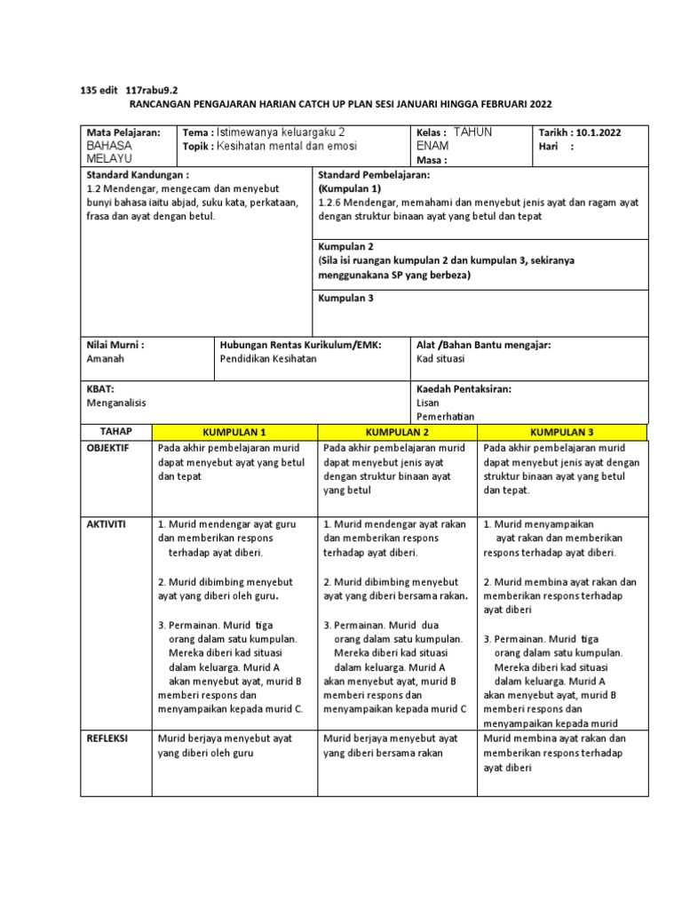 Contoh RPH Cup | PDF | Sains & Matematika