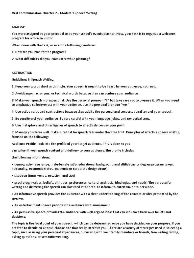 Speech Writing and Delivery Guide | PDF | Conversation | Speech