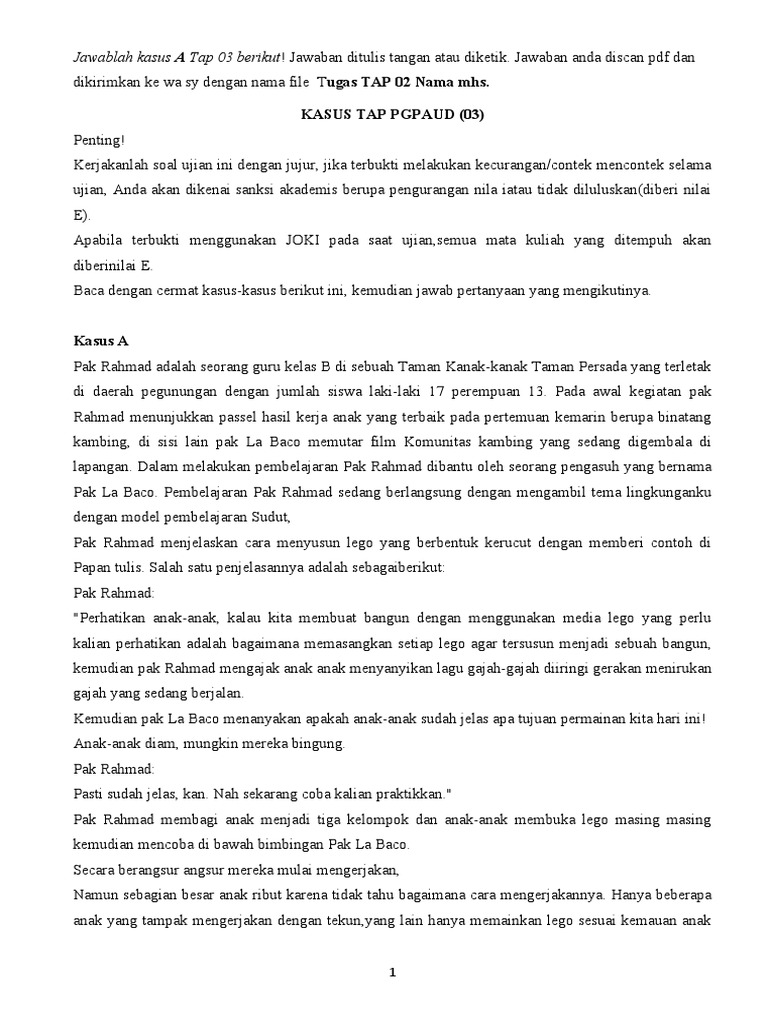 Contoh Soal Tap Pgpaud 03 | PDF | Seni & Disiplin Bahasa