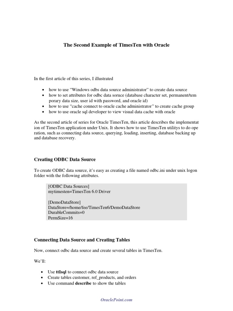 The Second Example of TimesTen With Oracle | PDF | Oracle Database | Databases