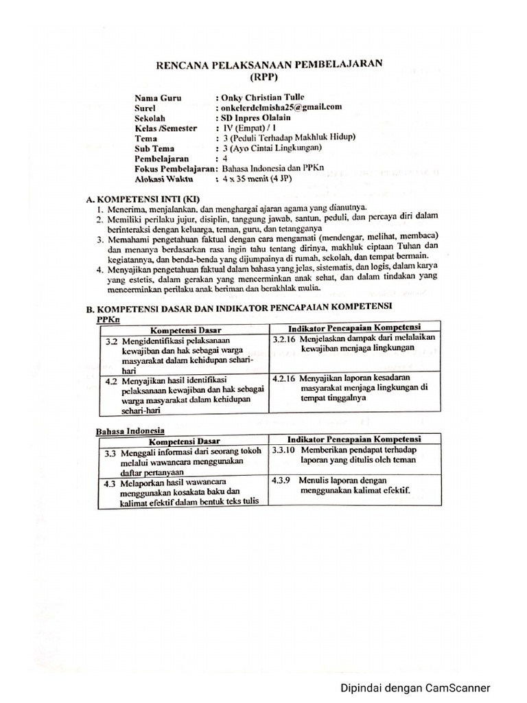Rpp Kls 4 Makhluk Hidup | PDF