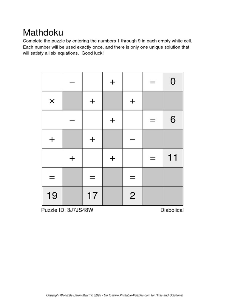 Mathdoku Worksheets | PDF