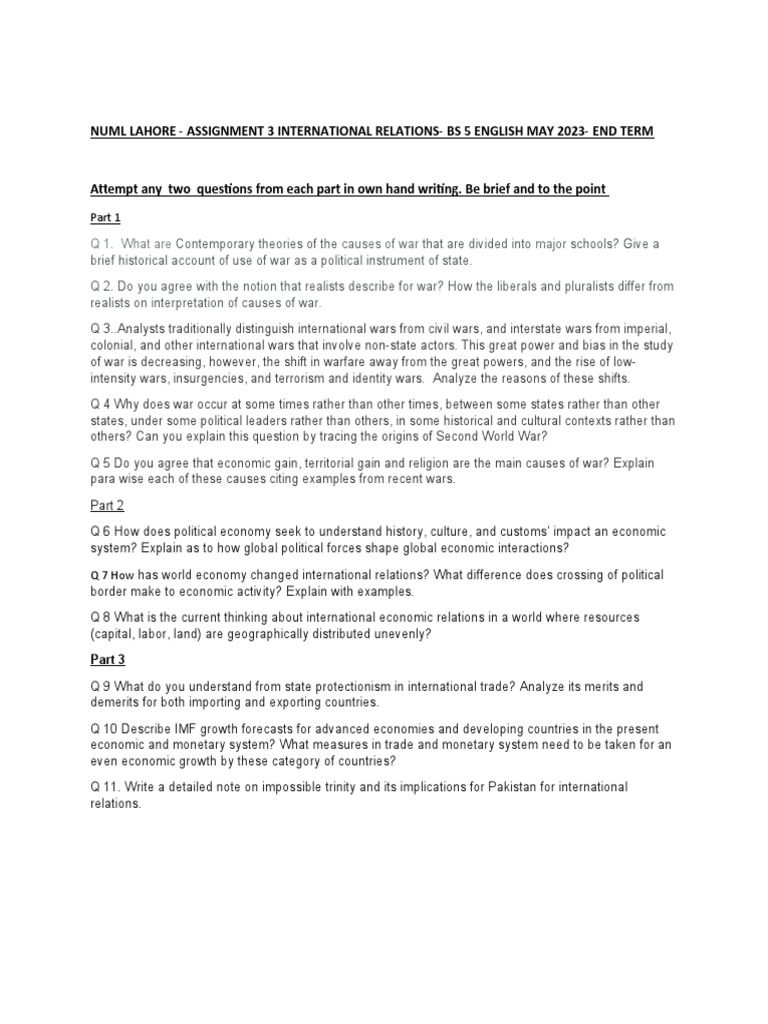 International Relations Exam Guide | PDF | Politics