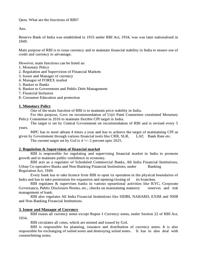 RBI and Its Function | PDF | Reserve Bank Of India | Banks