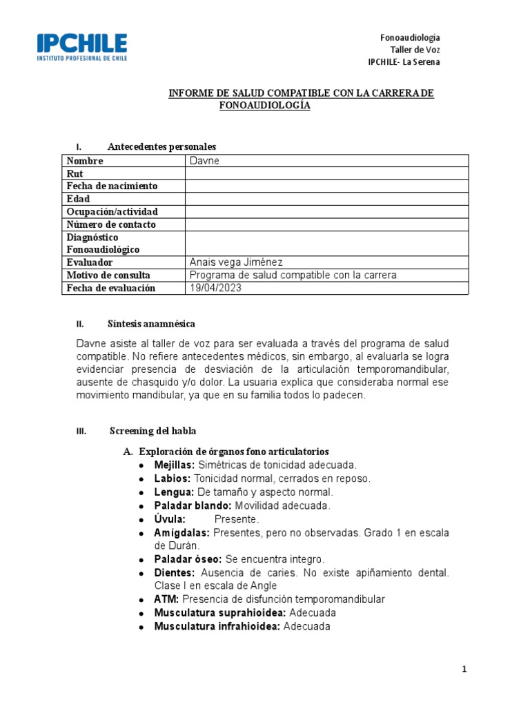 Informe Tipo | PDF | Medicina CLINICA