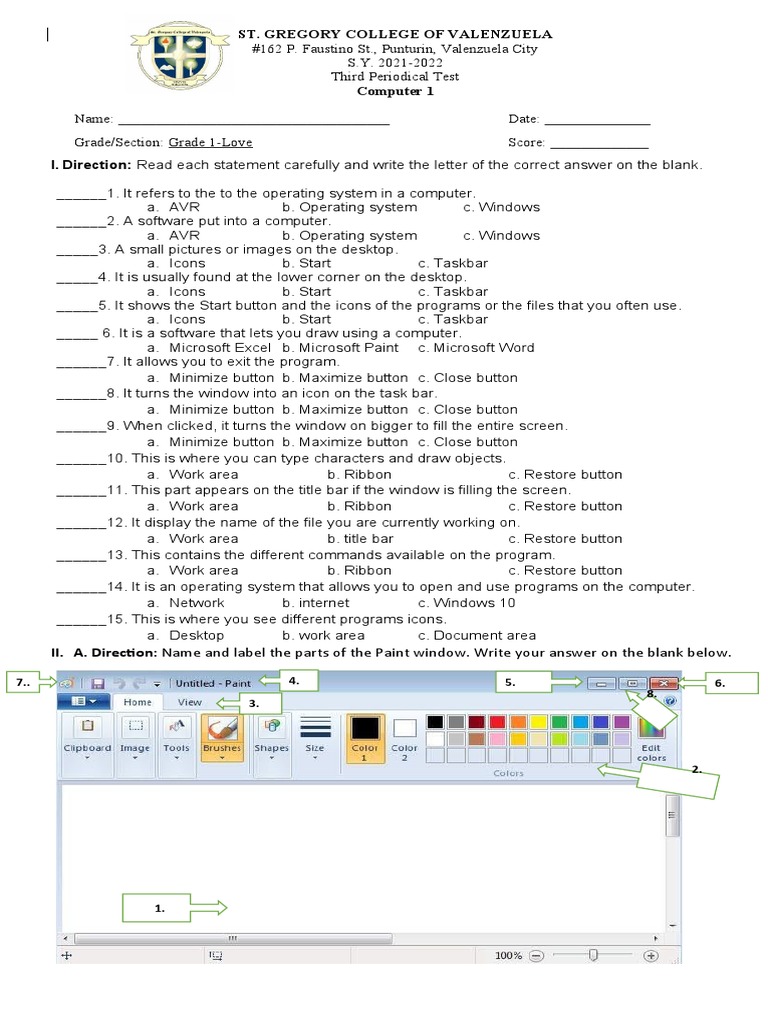 Grade 1 Exam (Computer) | PDF | Window (Computing) | Button (Computing)