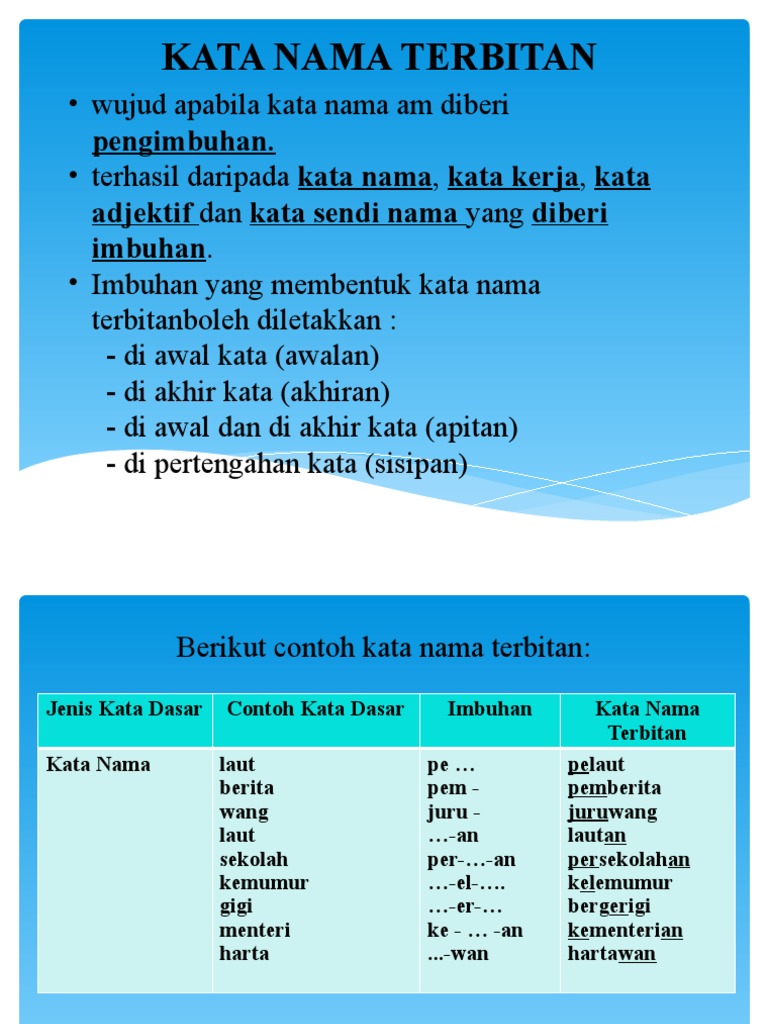 Contoh Kata Nama Terbitan dan Imbuhan | PDF | Seni & Disiplin Bahasa | Kajian Bahasa Asing