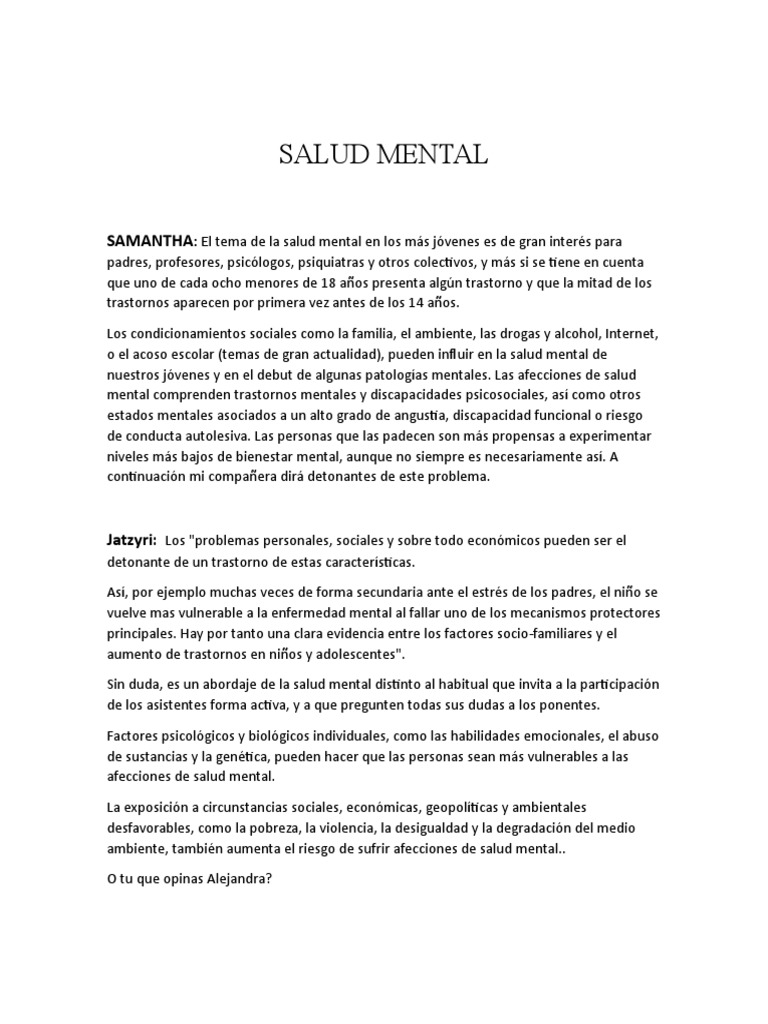 Salud Mental | PDF | Trastorno mental | Salud mental