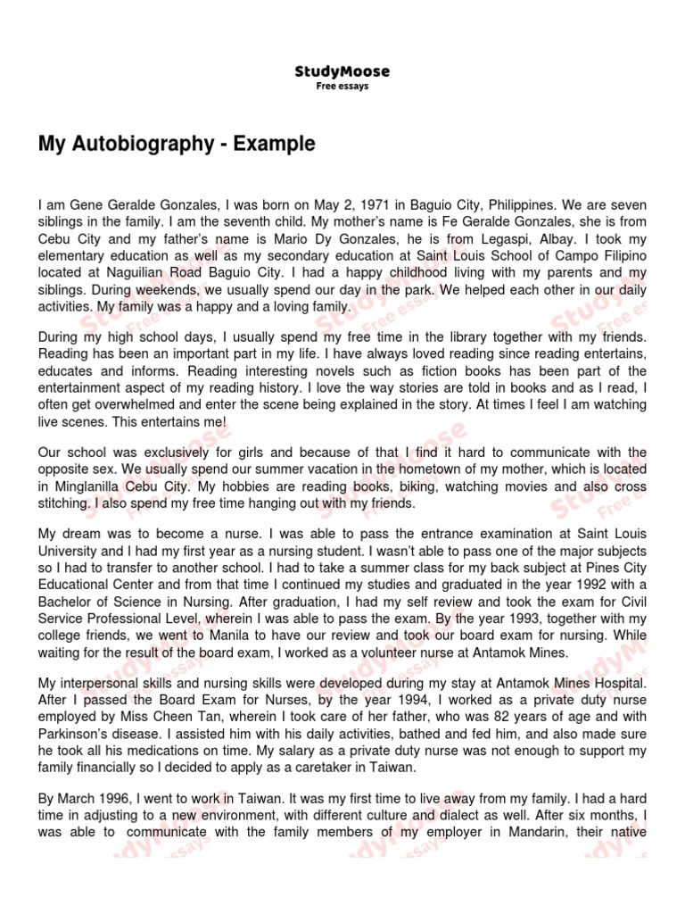 My Autobiography - Example | PDF | Wellness
