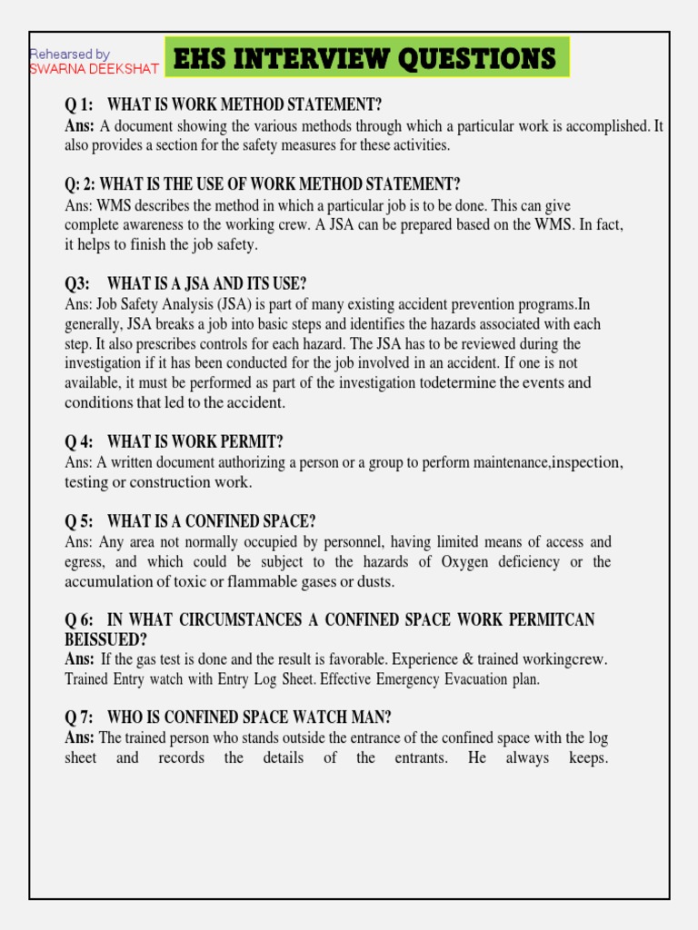 EHS Interview QA | PDF | Occupational Safety And Health | Scaffolding