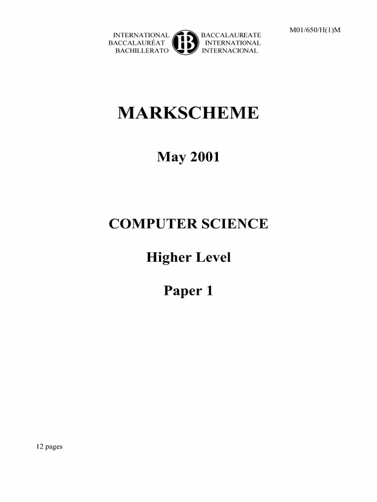 Computer Science Paper 1 Hl Markscheme Pdf