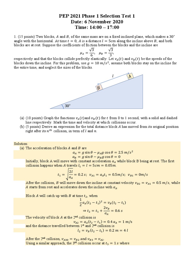 PEP 2021 Phase 1 Selection Test 1 - Solution | PDF | Acceleration | Gases