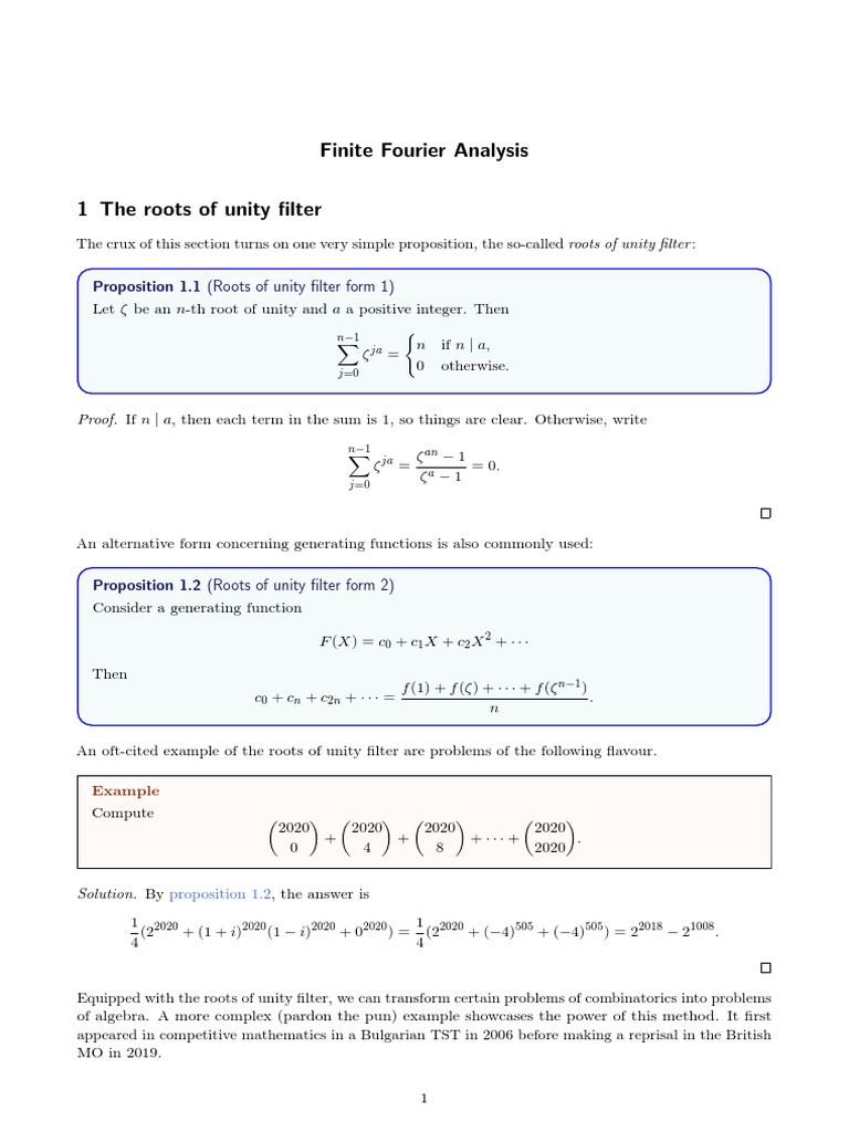 714-11-2020 Finite Fourier Analysis | PDF | Polynomial | Numbers
