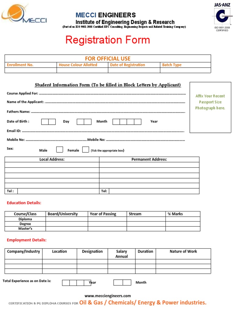 Registration Form Word | PDF