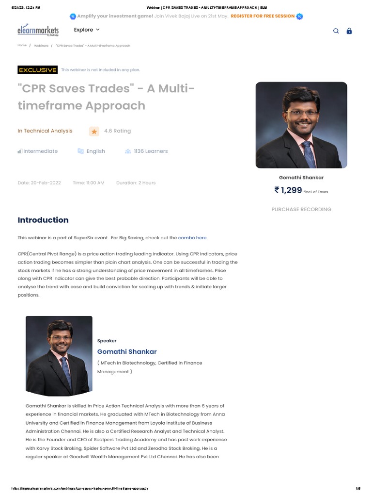 CPR Trading Webinar: Multi-Timeframe Insights | PDF | Technical Analysis | Stock Market