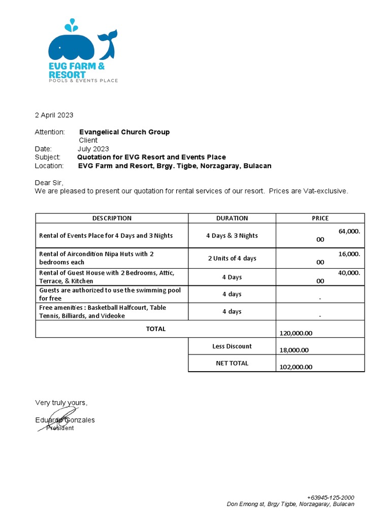 Resort Quotation | PDF