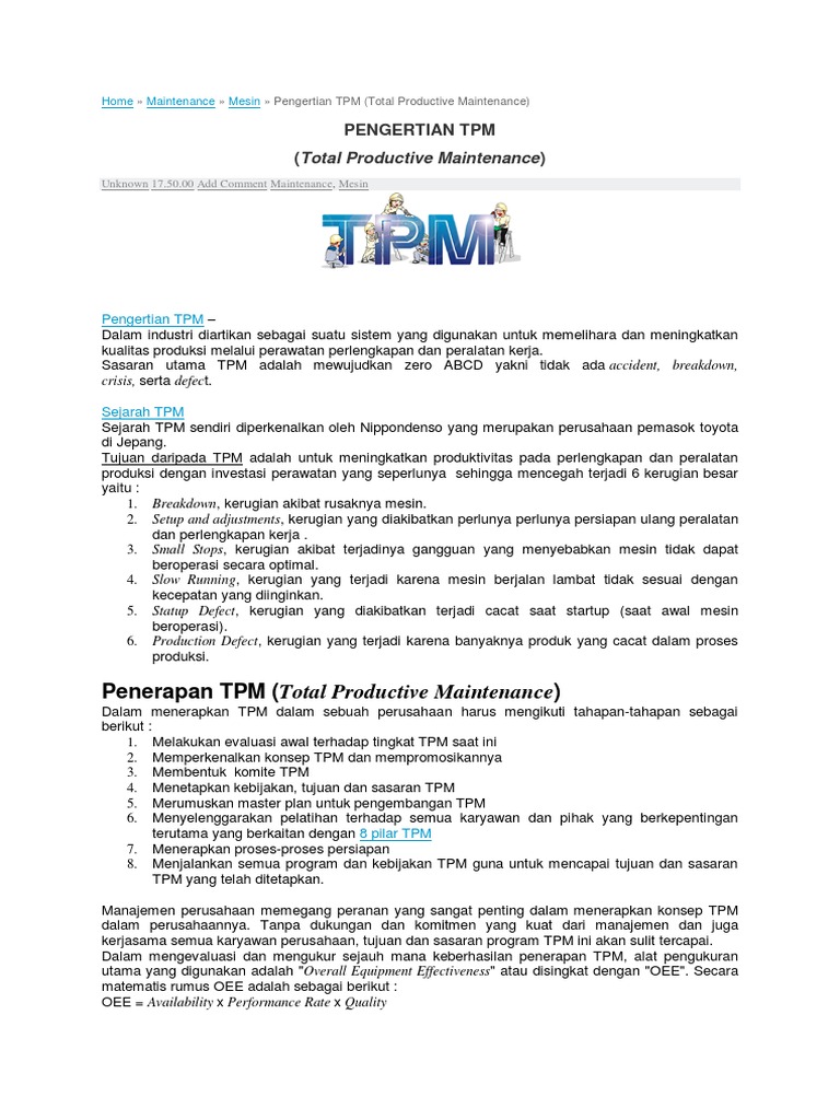 8 Pilar Total Productive Maintenance | PDF