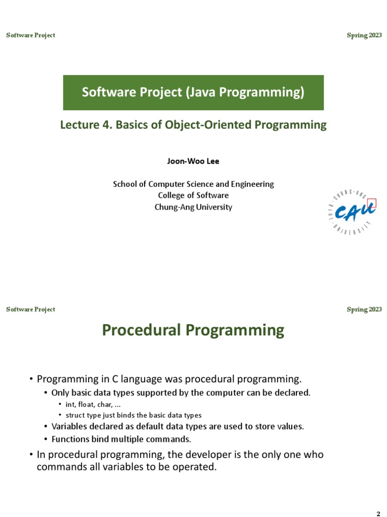 Software Project Java Programming Lecture 4 Basics Of Object Oriented Programming Pdf 1718