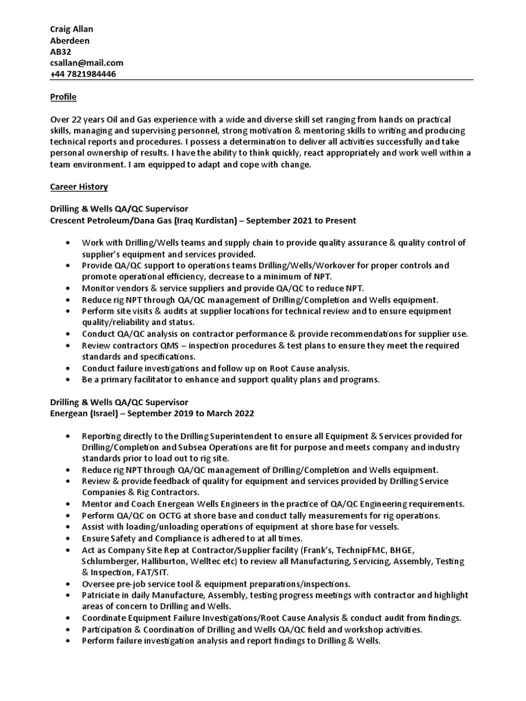 Craig Allan CV | Download Free PDF | Quality Assurance | Reliability ...