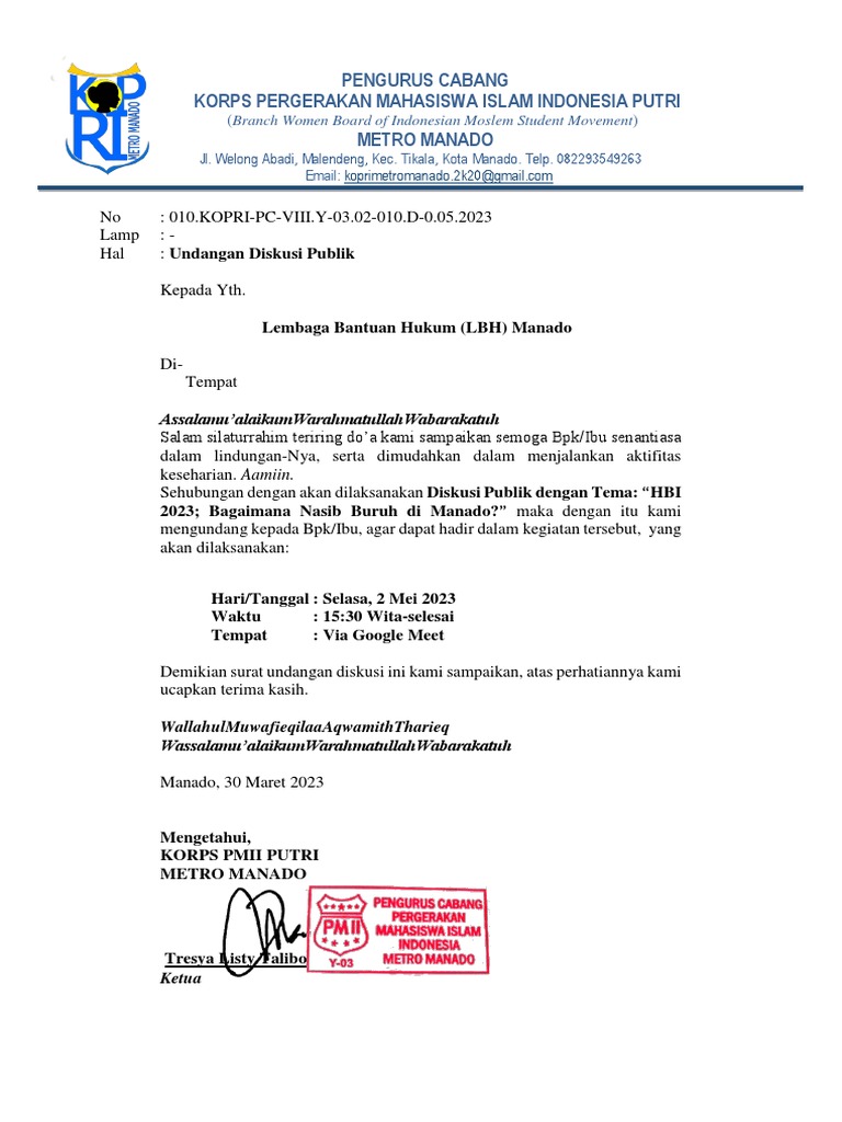 Undangan Diskusi HBI Untuk LBH MANADO | PDF