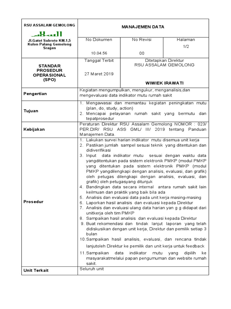 Prosedur Manajemen Data RSU | PDF