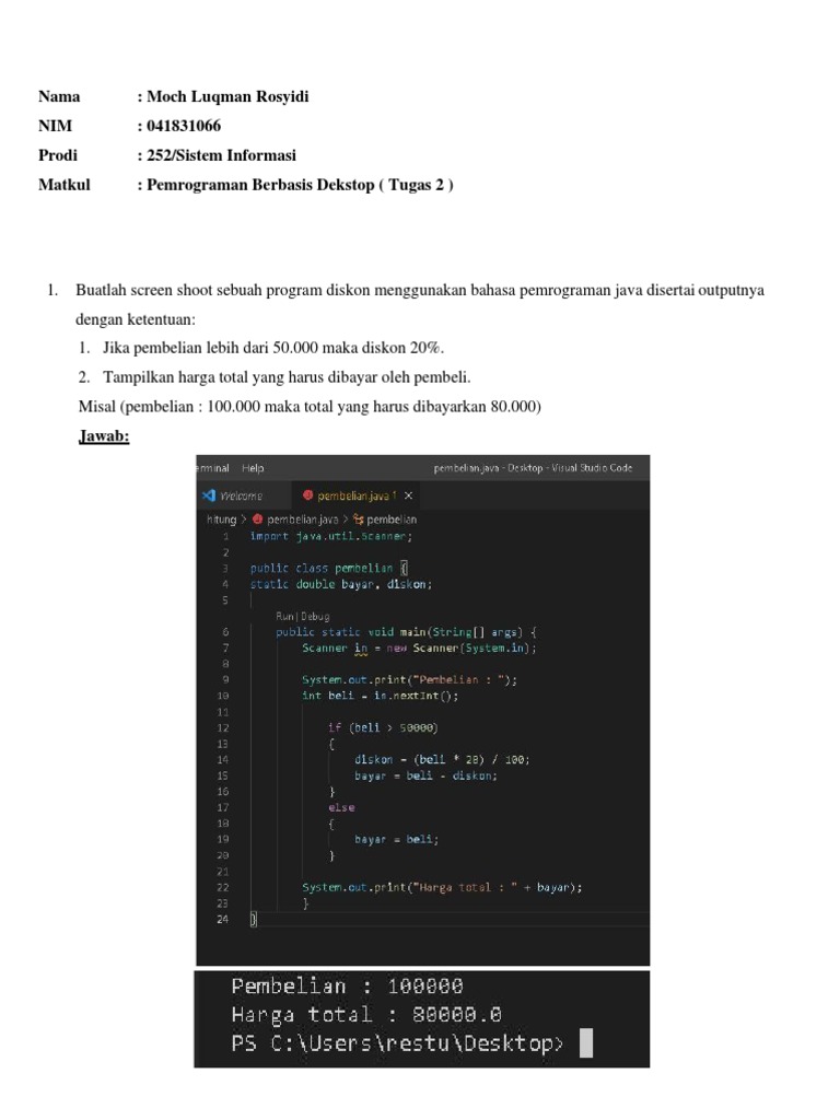 Tugas 2 Pemrograman Dekstop - 041832066 | PDF | Teknologi & Rekayasa