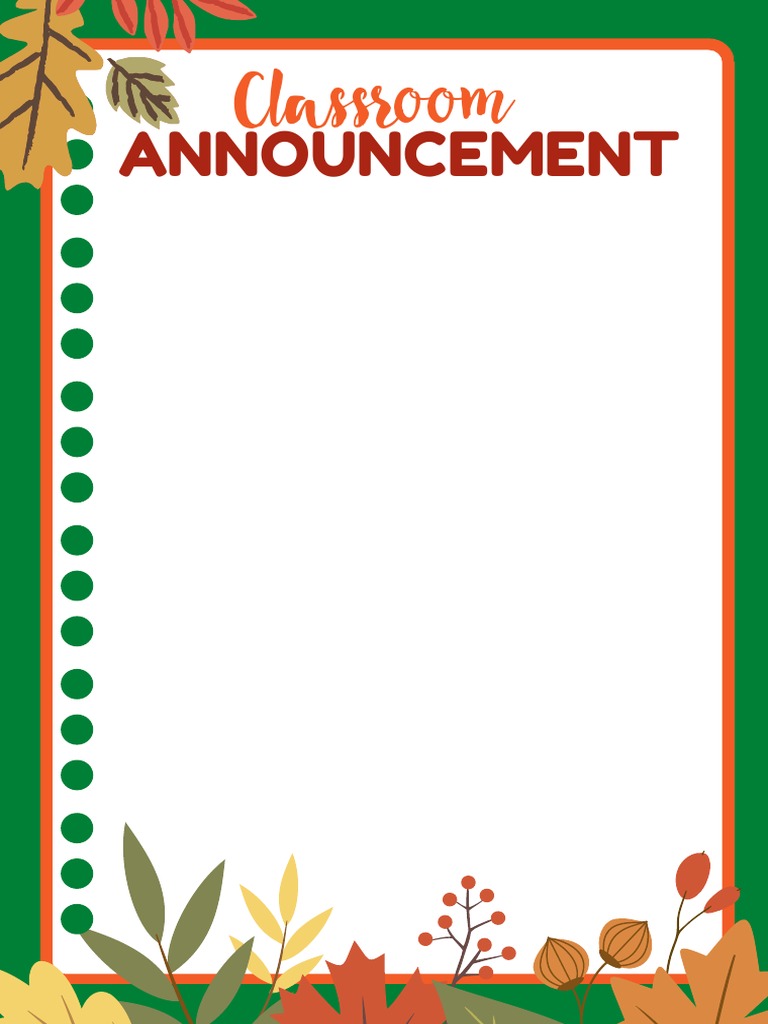 Green and Orange Illustrative Autumn Classroom Announcement Poster | PDF
