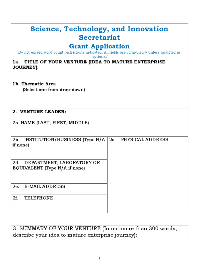 Grant Application Form Template | PDF | Technology Transfer | Market ...