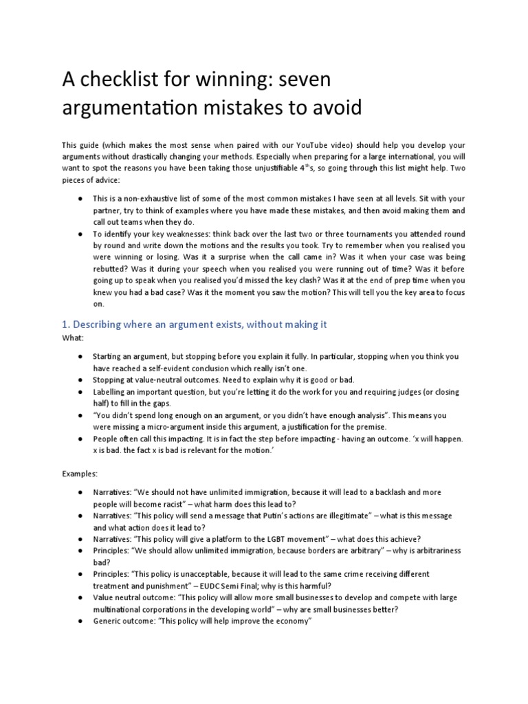 Seven Argumentation Mistakes To Avoid | PDF