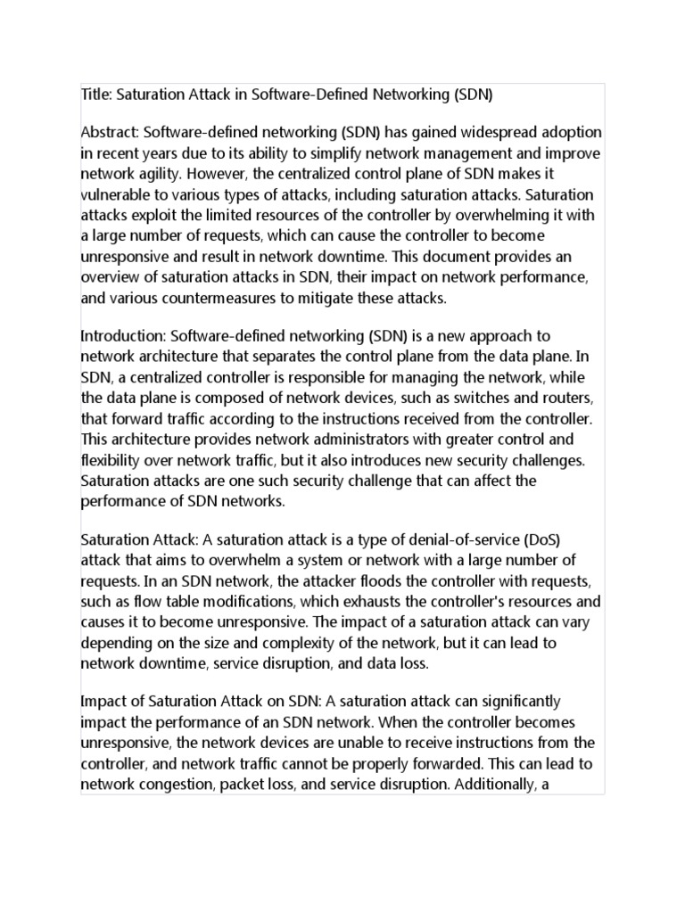 Saturation Attack in SDN | PDF | Computer Network | Denial Of Service Attack