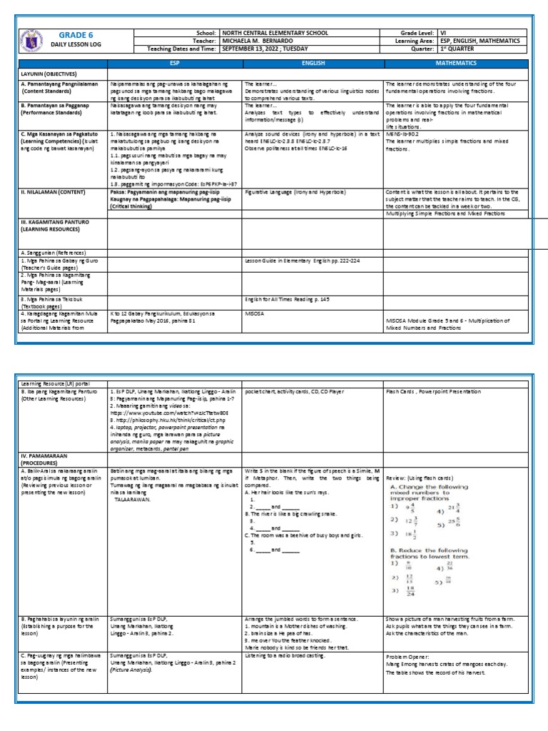 Mikay DLL-ESP-MATH-ENG-Week-3 | PDF