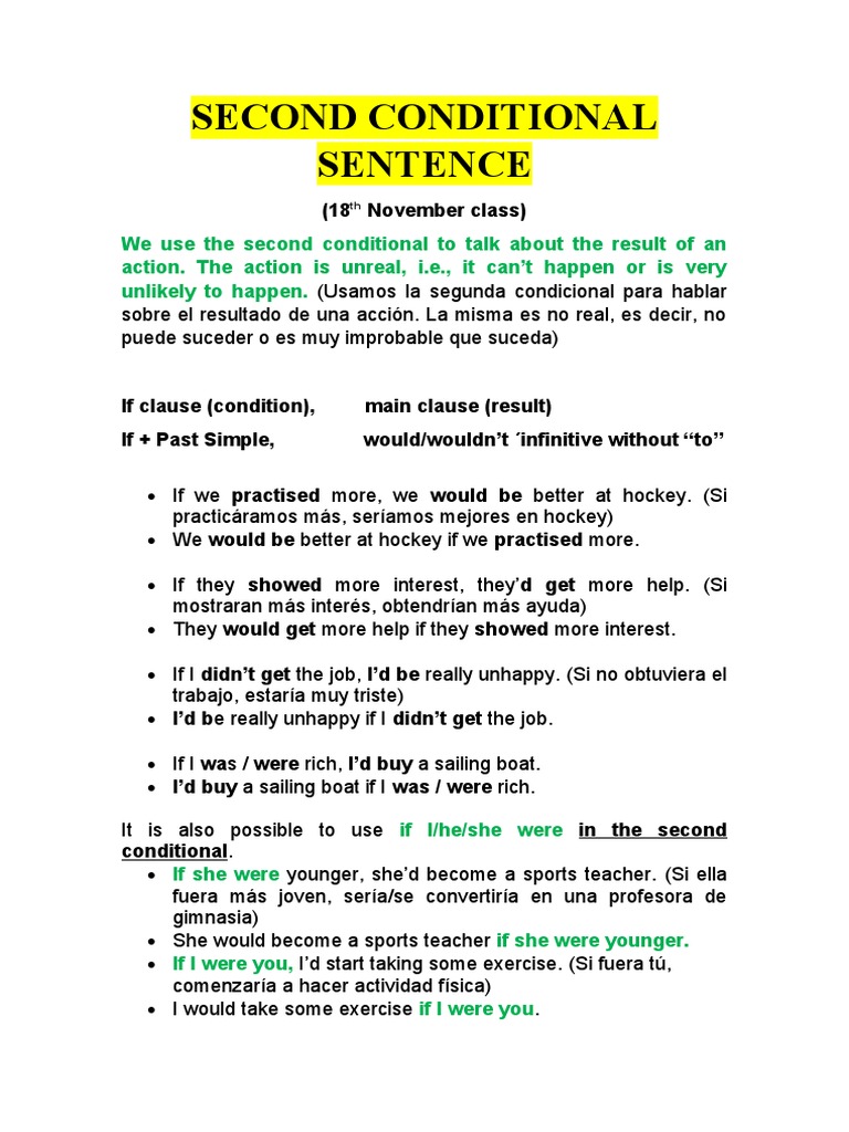 SECOND CONDITIONAL SENTENCE (18th November Class) | PDF | Linguistic ...