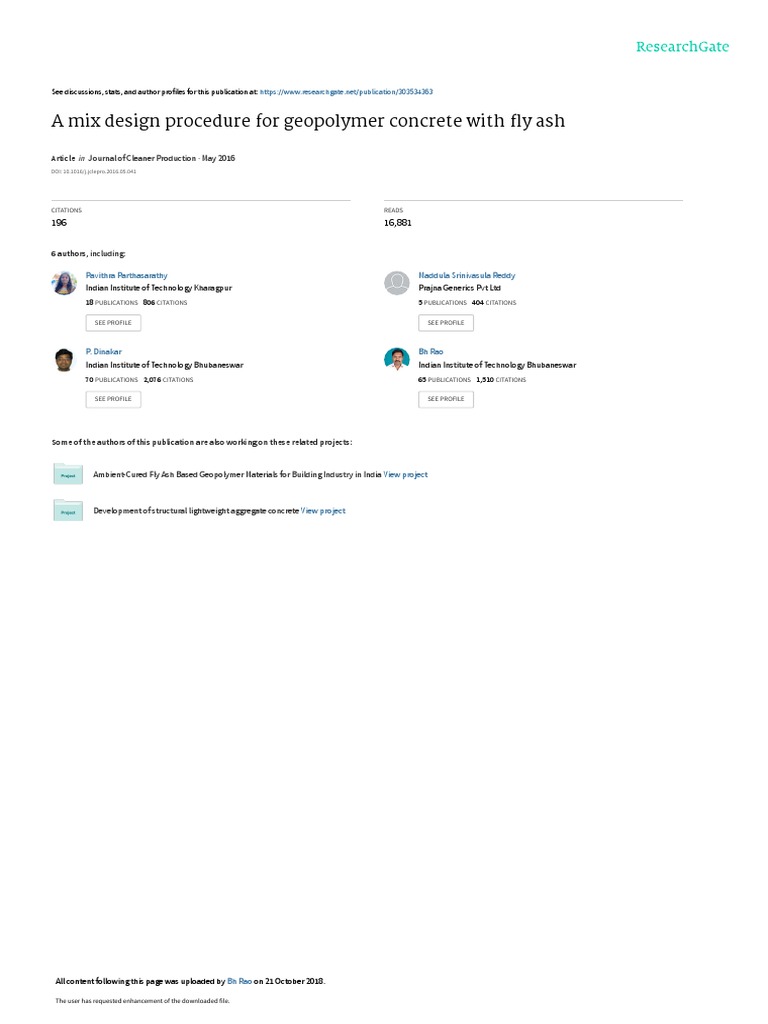 A Mix Design Procedure For Geopolymer Concrete With Fly Ash (21.02.2023 ...