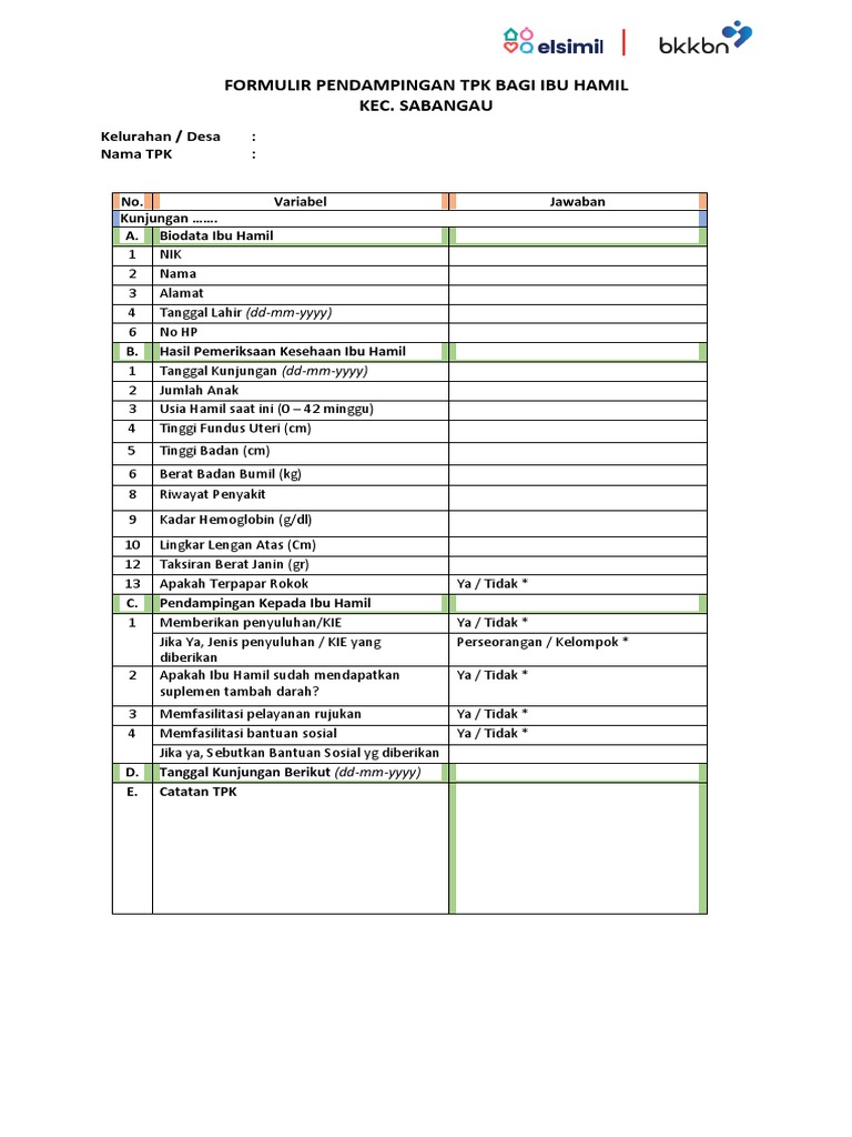Form Elsimil Manual (Bumil) | PDF