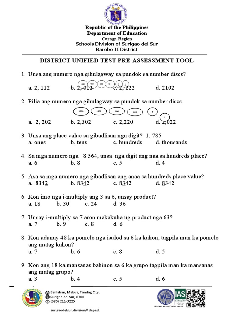 District Unified Test Pre-Assessment Tool: Republic of The Philippines ...