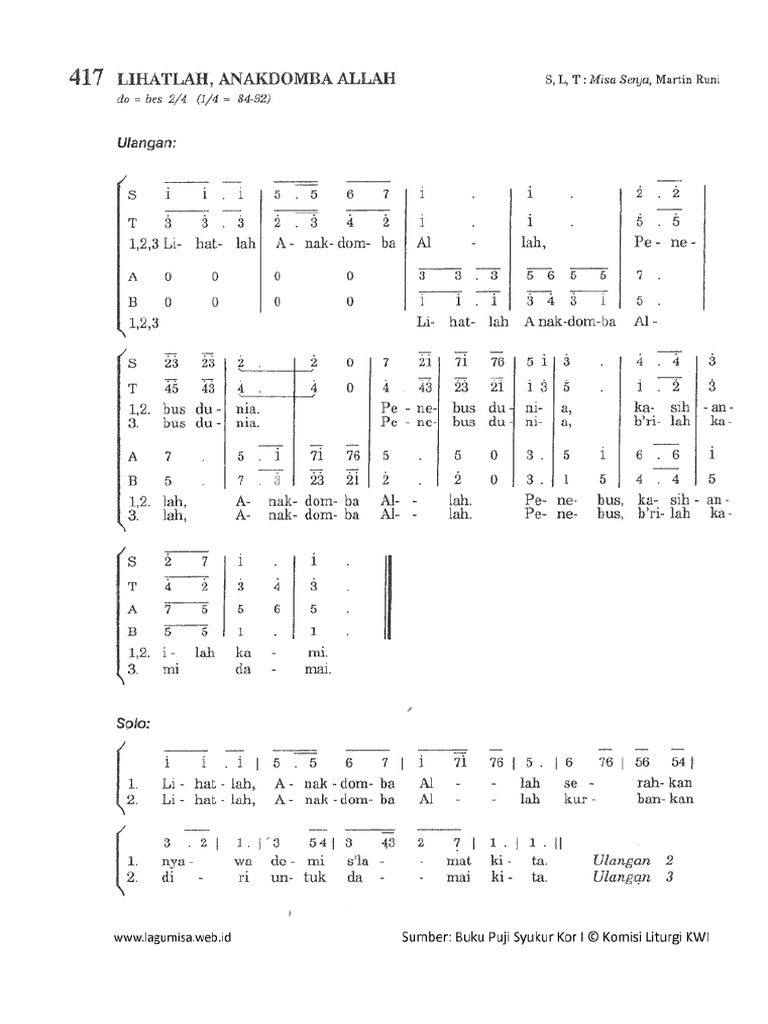 LIHATLAH, ANAK DOMBA ALLAH (Misa Senja) PS 417 | PDF