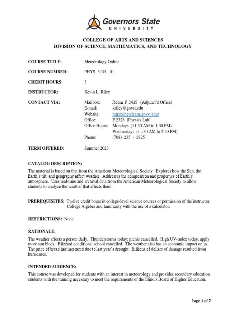 GSU Meteorology Syllabus (Summer 2023) | PDF | Tropical Cyclones | Weather