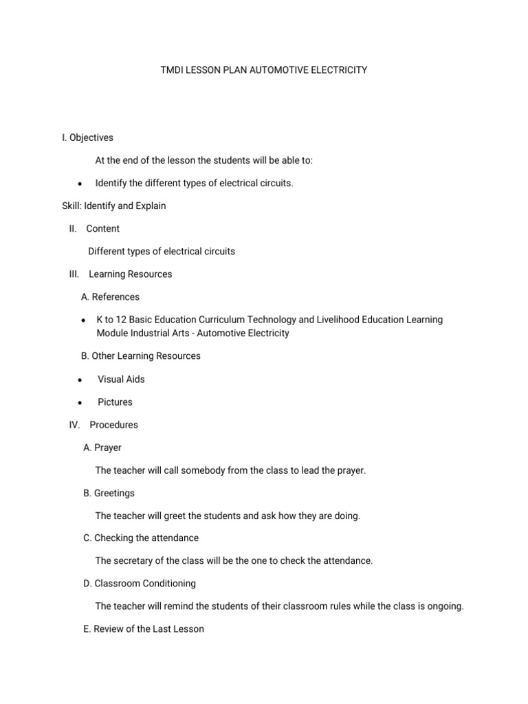 REBZ TMDI LESSON PLA-WPS Office | PDF | Fuse (Electrical) | Electrical ...