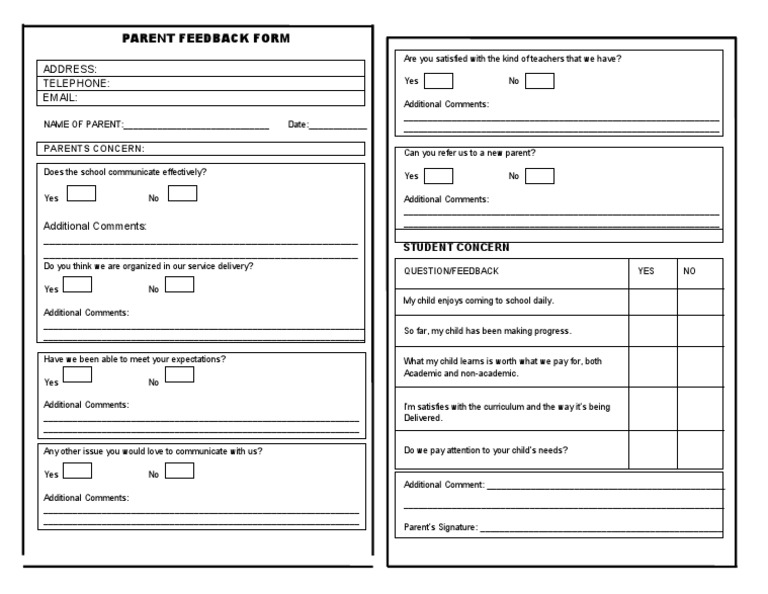 Parent Feedback Form | PDF | Communication | Learning